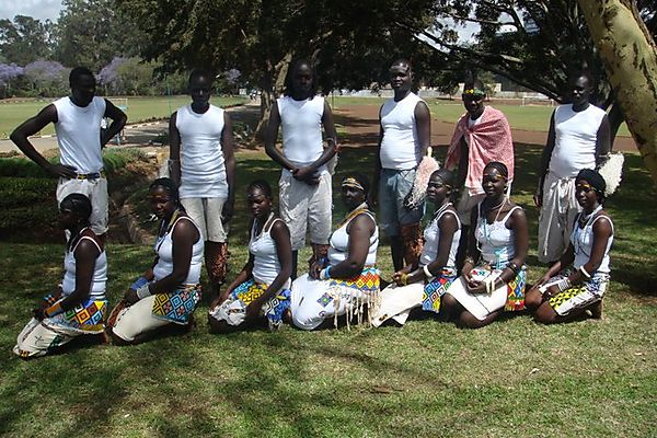 anuak dancing group photo, Gambella Ethiopia Africa